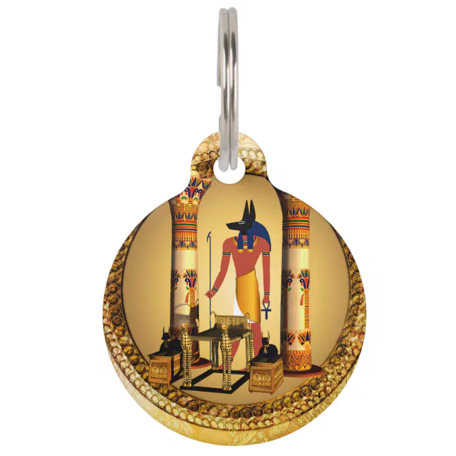 Anubis on golden background pet tag | Zazzle