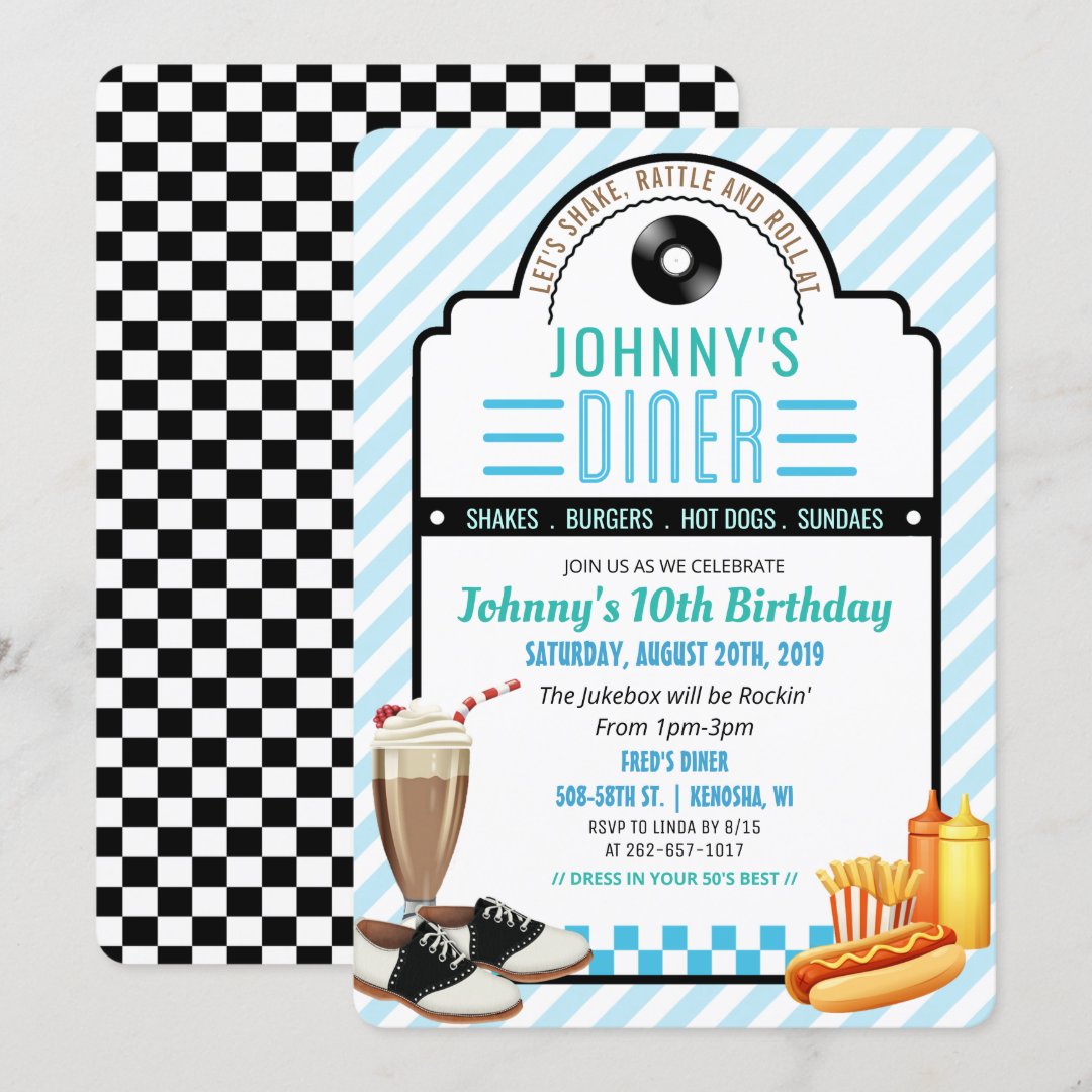 ANY AGE - 1950's Retro Diner Birthday Invitation | Zazzle