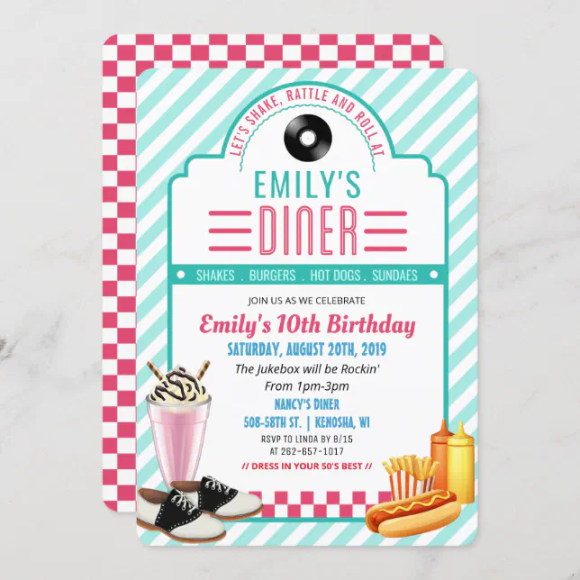 ANY AGE - 1950's Retro Diner Birthday Invitation | Zazzle