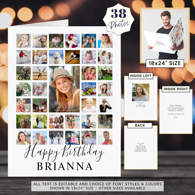 Any Age Birthday 38 Photo Custom Personalized Card | Zazzle