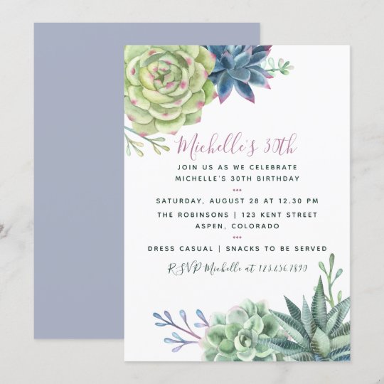 Any age Birthday Party Watercolor Succulent invite | Zazzle.com