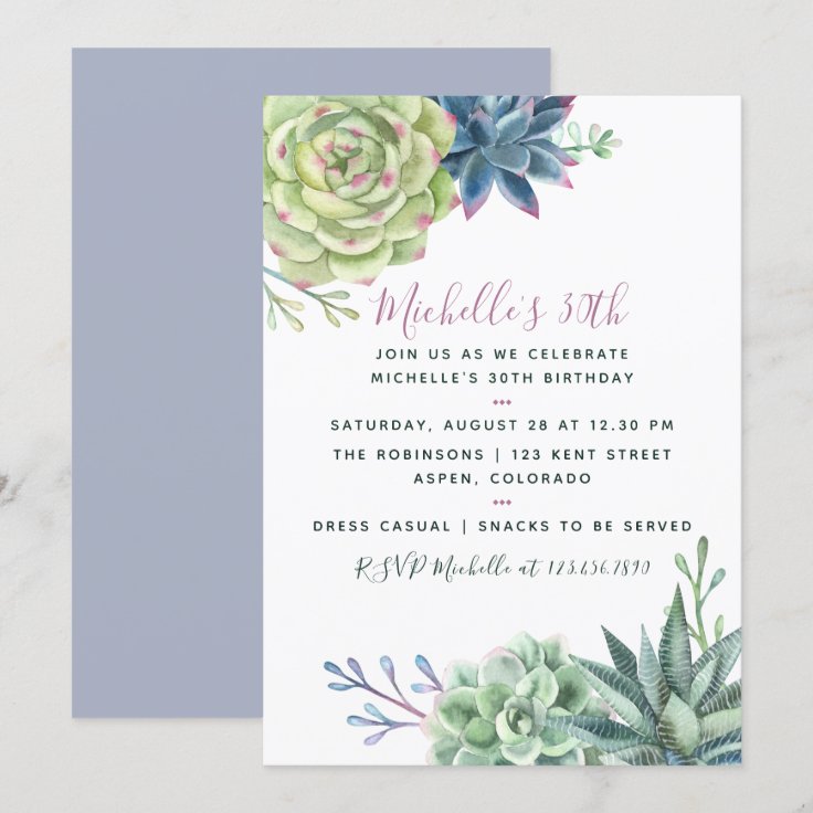 Any age Birthday Party Watercolor Succulent invite | Zazzle