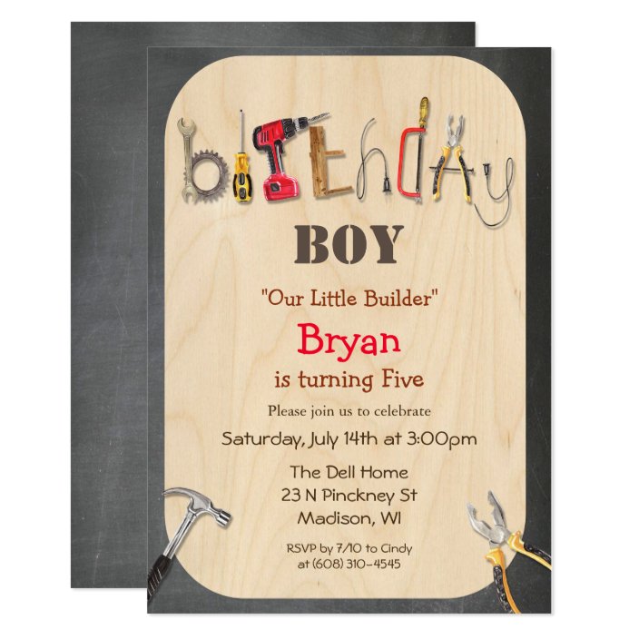 ANY AGE - Boy Tool Builder Birthday Invitation | Zazzle.com