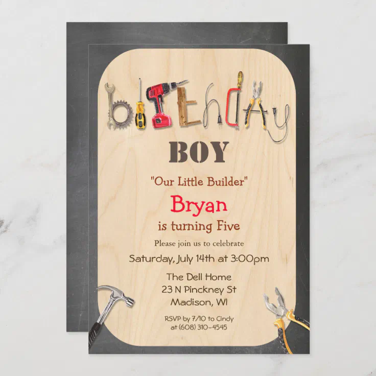 ANY AGE - Boy Tool Builder Birthday Invitation | Zazzle