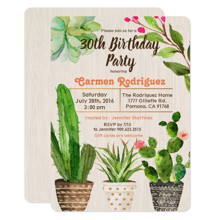 ANY AGE - Cactus Succulent Birthday Invitation | Zazzle.com
