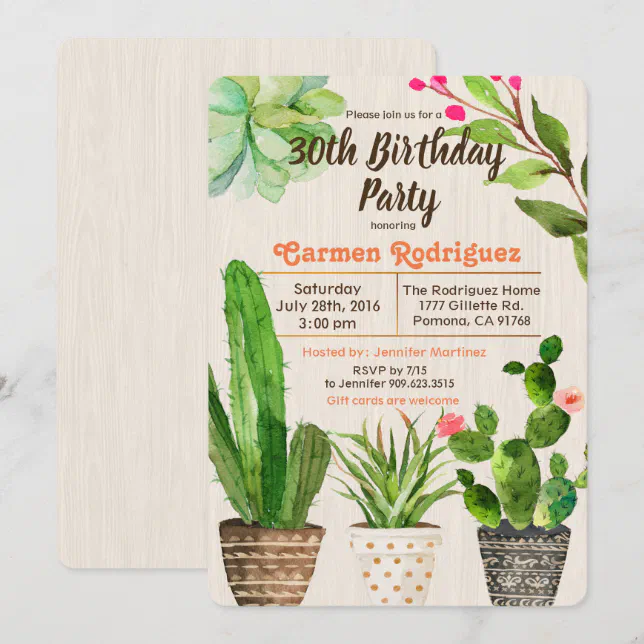 ANY AGE - Cactus Succulent Birthday Invitation | Zazzle