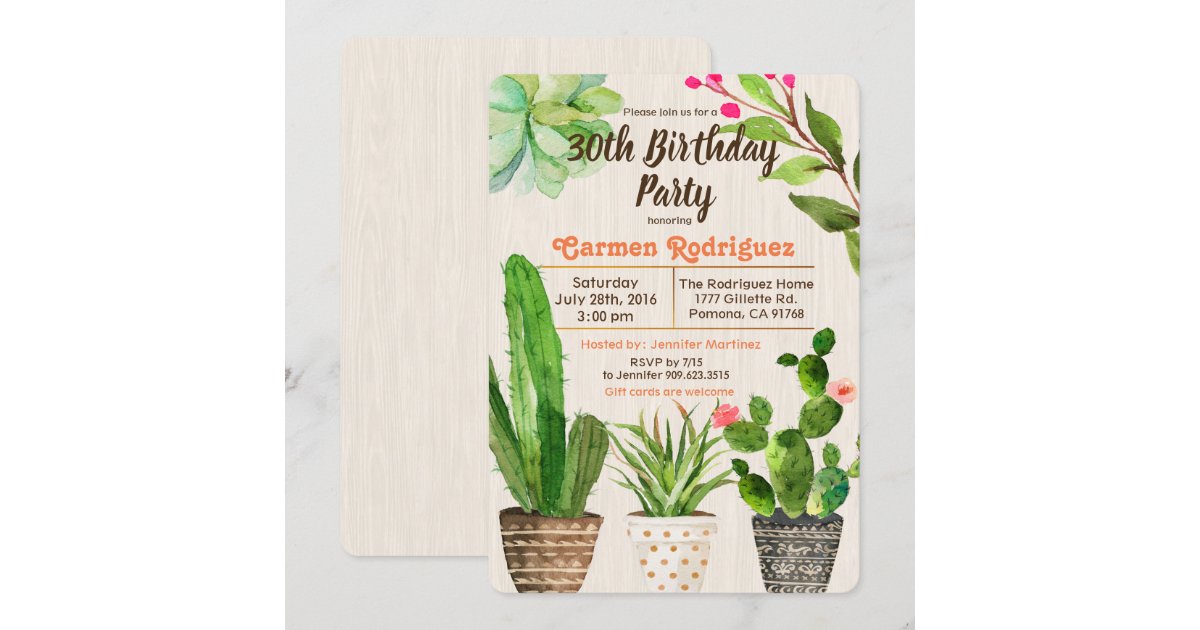 ANY AGE - Cactus Succulent Birthday Invitation | Zazzle