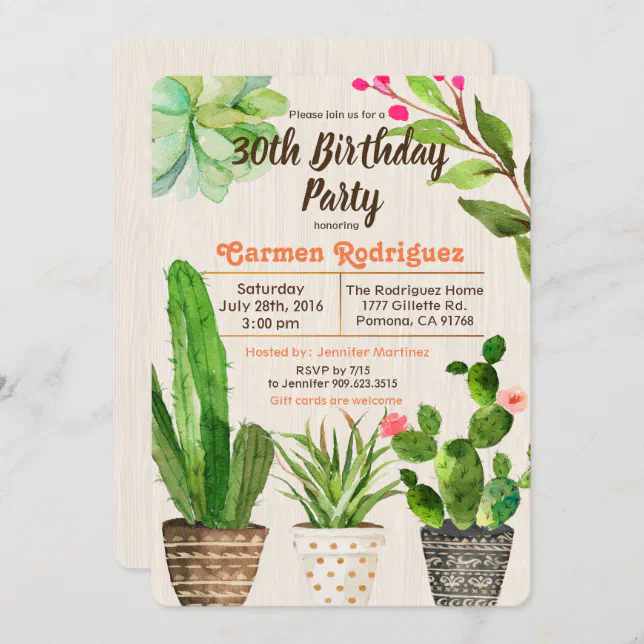ANY AGE - Cactus Succulent Birthday Invitation | Zazzle