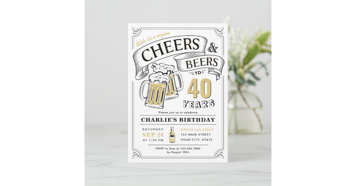 Any Age Cheers And Beers Surprise Birthday Invitation | Zazzle