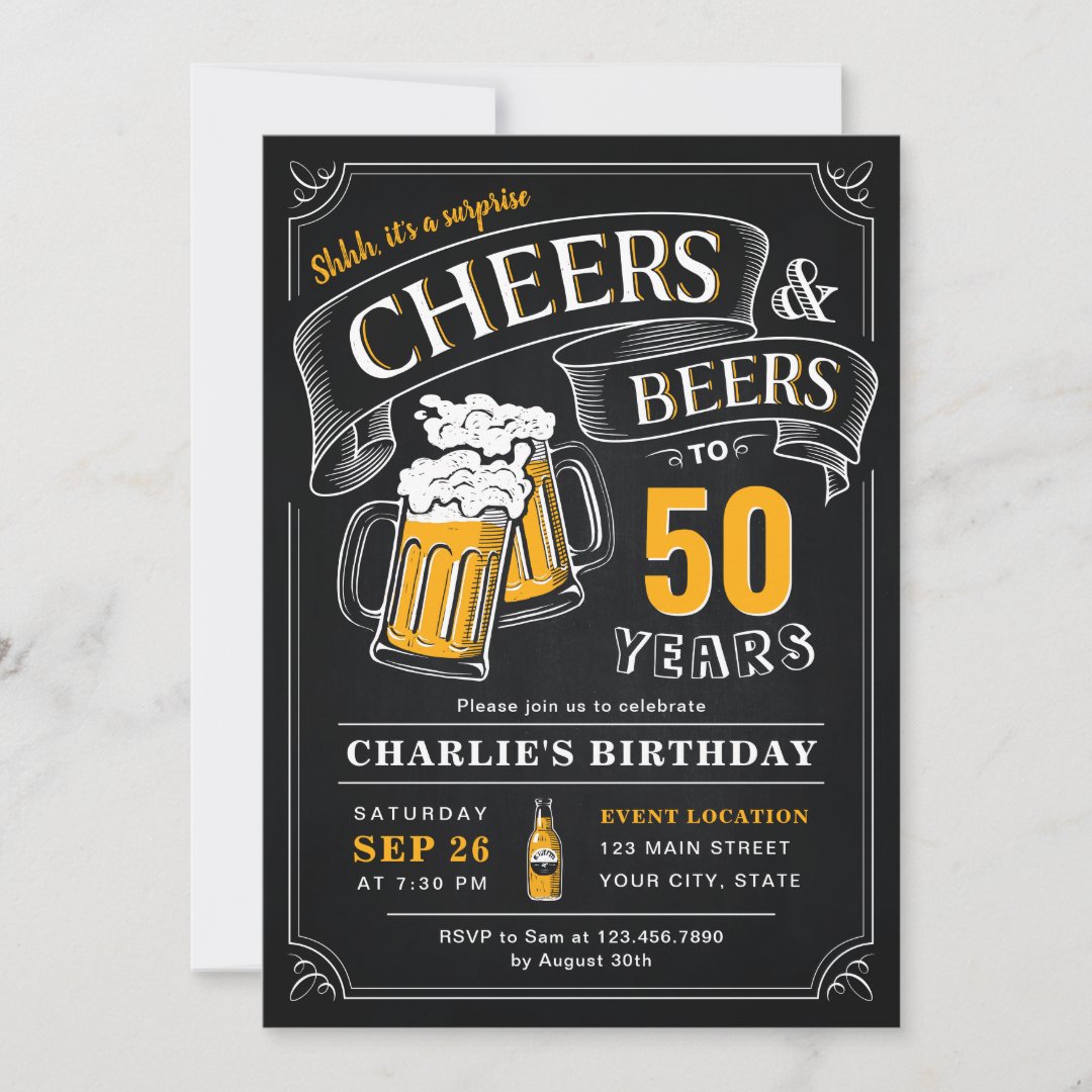Any Age Cheers And Beers Surprise Birthday Invitation | Zazzle
