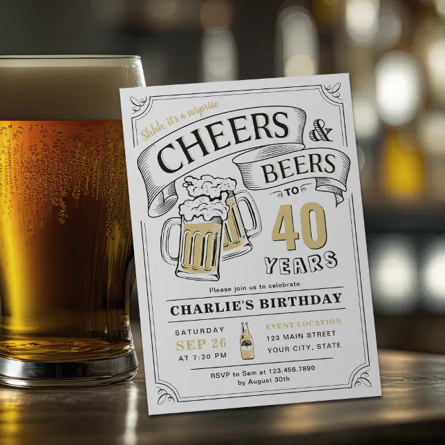 Any Age Cheers And Beers Surprise Birthday Invitation | Zazzle