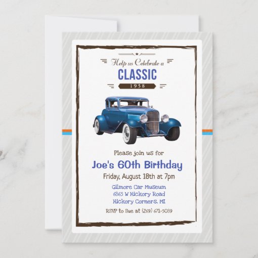 ANY AGE - Classic Car Vintage Birthday Invitation | Zazzle