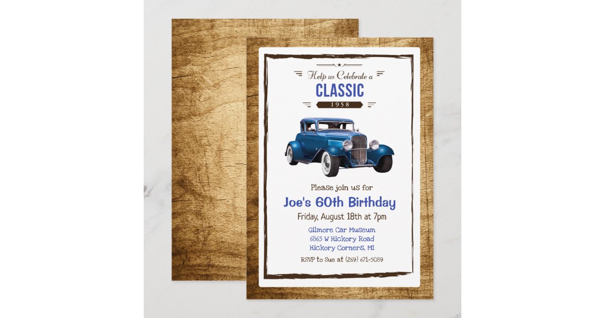 ANY AGE - Classic Car Vintage Birthday Invitation | Zazzle