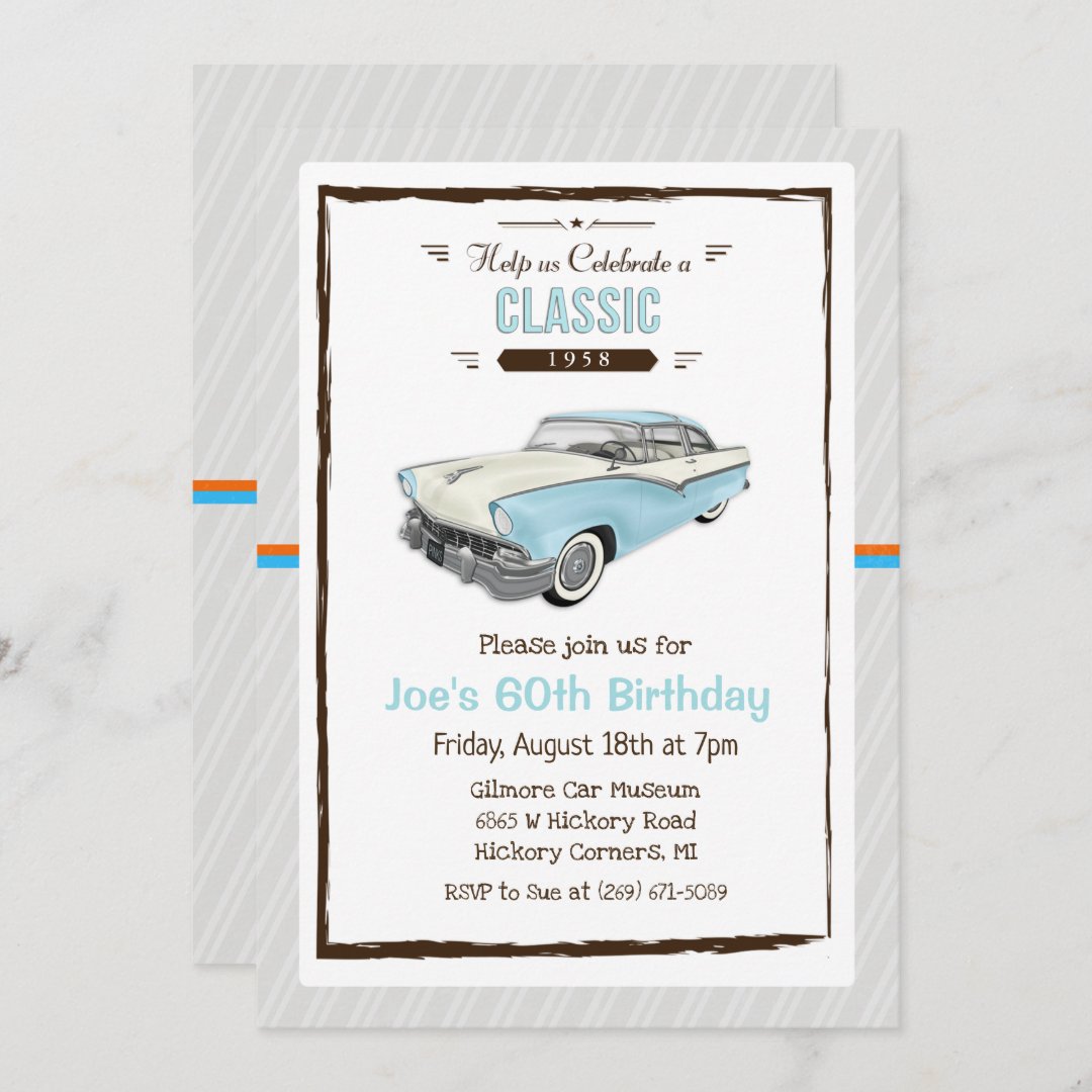 ANY AGE - Classic Car Vintage Birthday Invitation | Zazzle