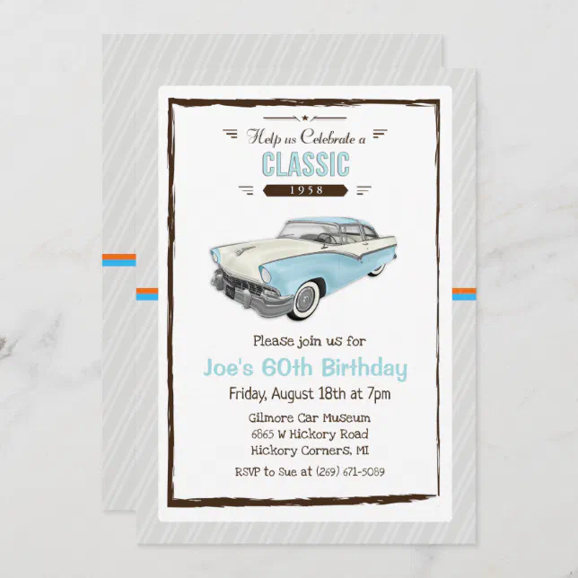 ANY AGE - Classic Car Vintage Birthday Invitation | Zazzle