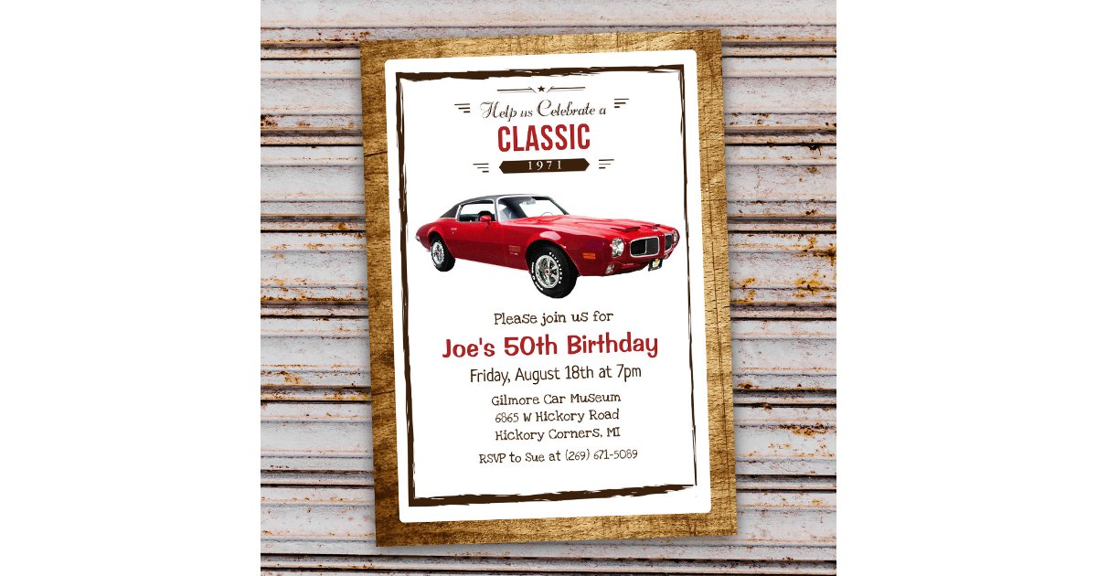 ANY AGE - Classic Car Vintage Birthday Invitation | Zazzle