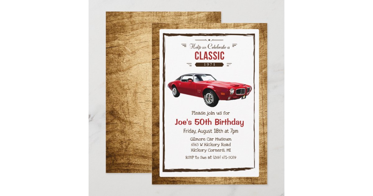 ANY AGE - Classic Car Vintage Birthday Invitation | Zazzle
