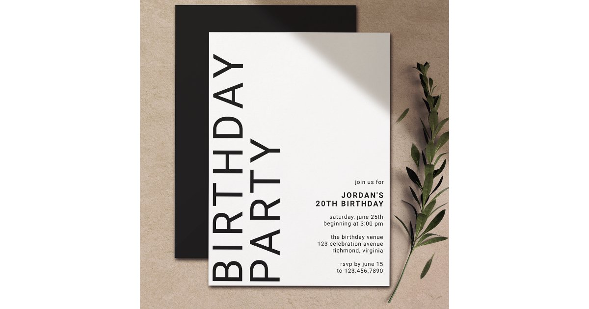 Any Age | Cool Modern Minimal Unisex Birthday Invitation | Zazzle