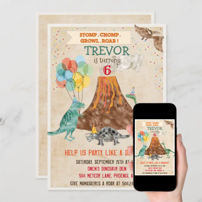 ANY AGE - Dinosaur Volcano Birthday Invitation | Zazzle
