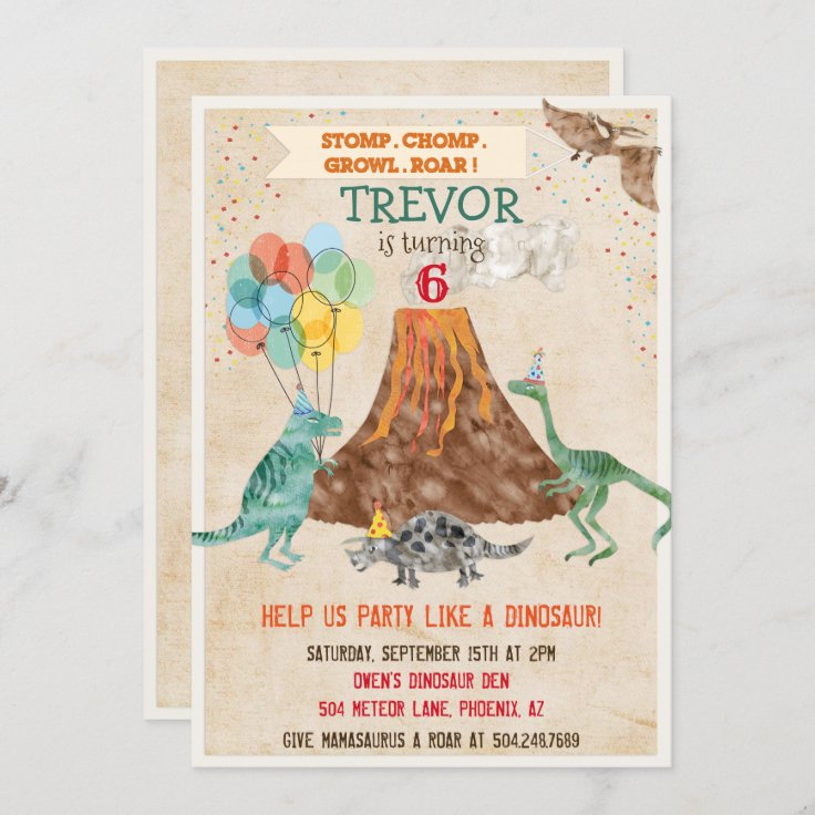 ANY AGE - Dinosaur Volcano Birthday Invitation | Zazzle