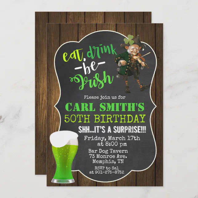 ANY AGE - Eat Drink Be Irish Birthday Invitation | Zazzle