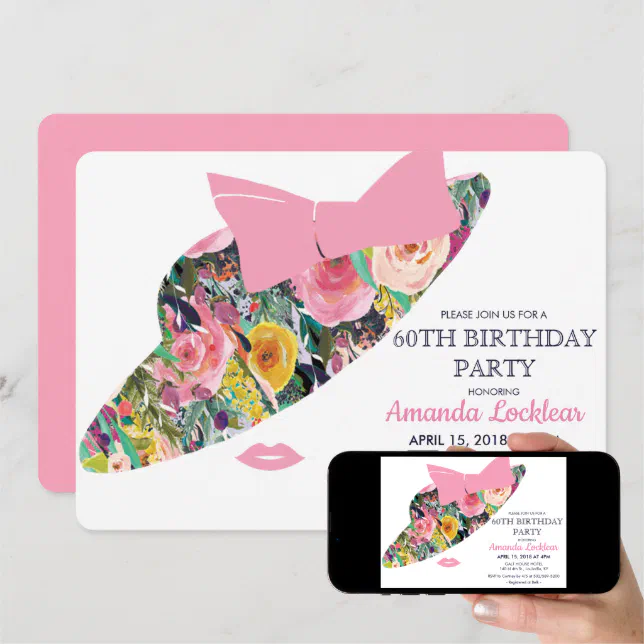 ANY AGE - Floral Hat Birthday Invitation | Zazzle