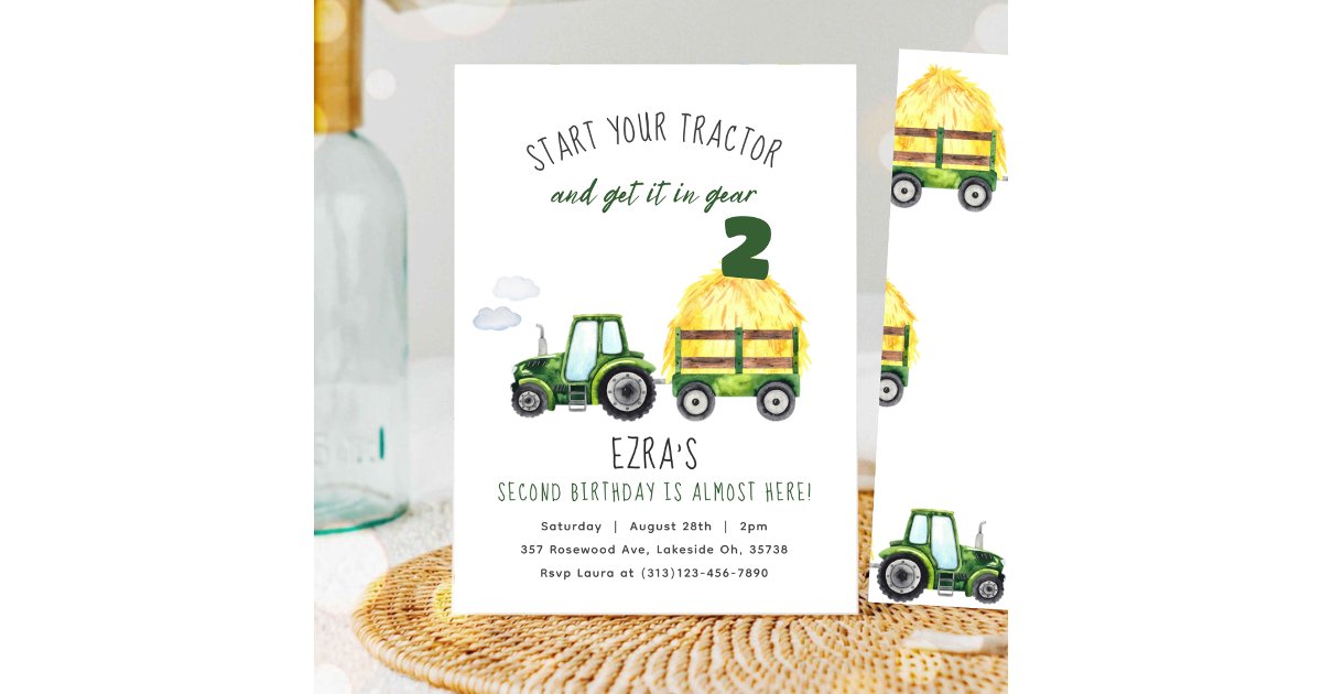 Any Age Kids Tractor Birthday Invitation | Zazzle