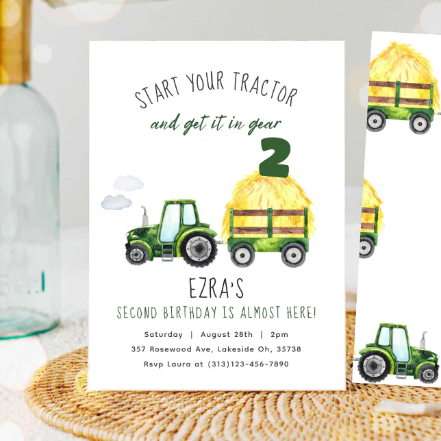 Any Age Kids Tractor Birthday Invitation | Zazzle