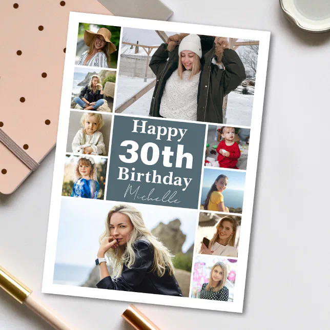 Any Age Photo Collage Folded Birthday Greeting Card | Zazzle