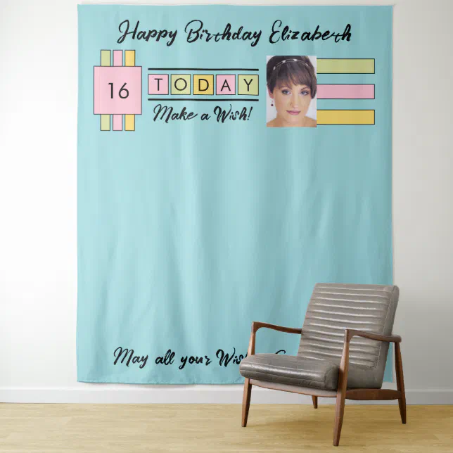 Any age photo turquoise birthday party backdrop | Zazzle