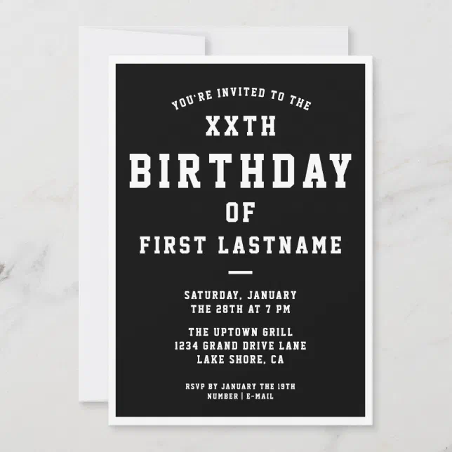 ANY AGE Preppy Birthday Invitation | Black & White | Zazzle