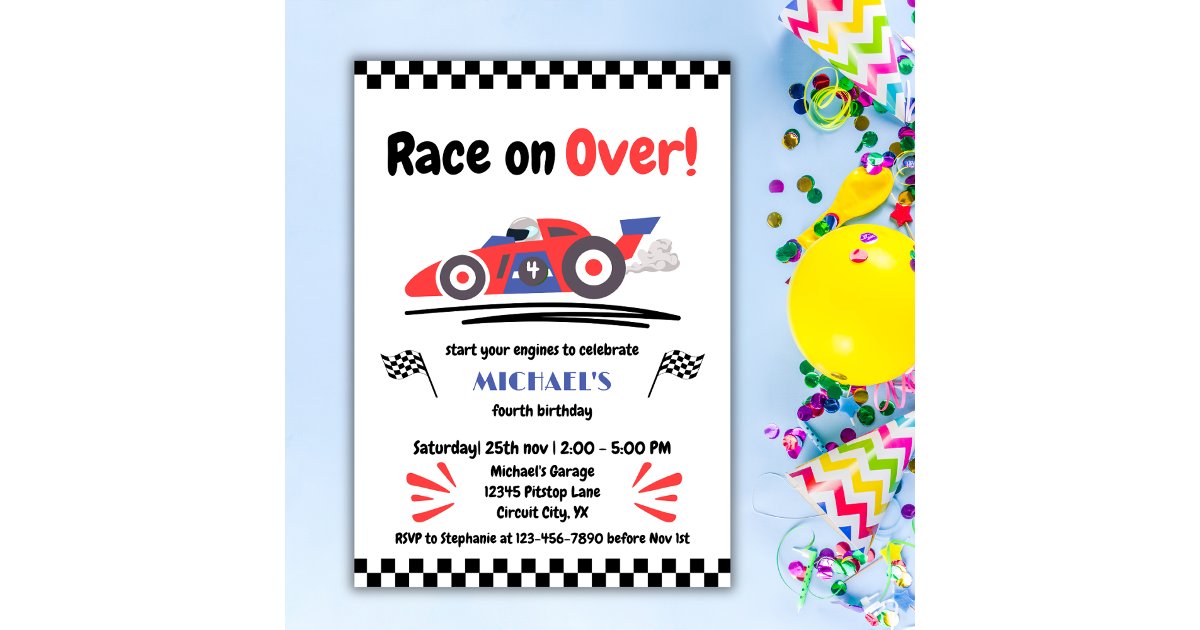 Any Age Race on Over Vintage Red Blue Race Car Invitation | Zazzle