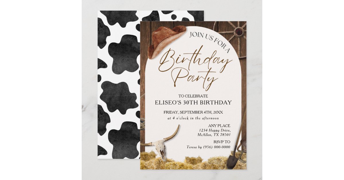 Any Age Rustic Wood Western Birthday Party Invite | Zazzle