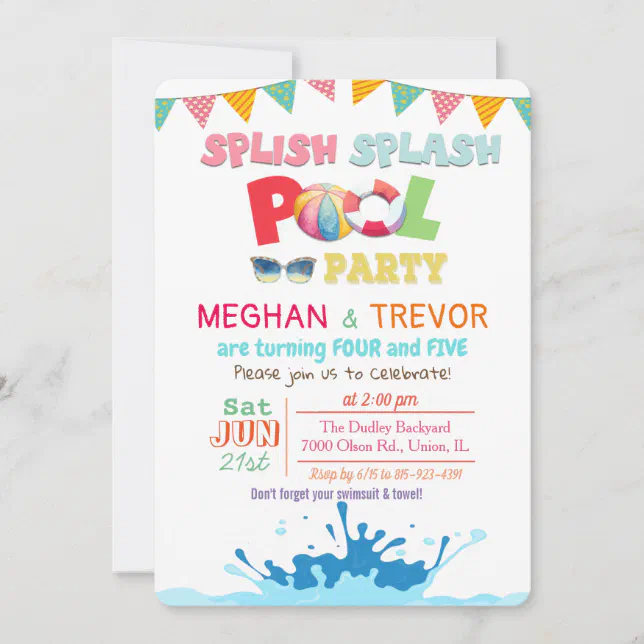 ANY AGE - Splish Splash Dual Pool Party Invitation | Zazzle