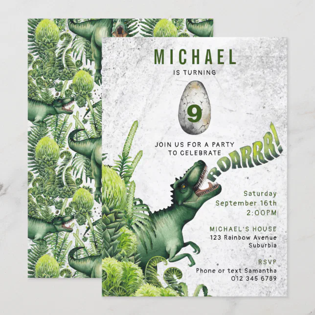 ANY AGE T-Rex Dinosaur Boy's Birthday Party Invitation | Zazzle