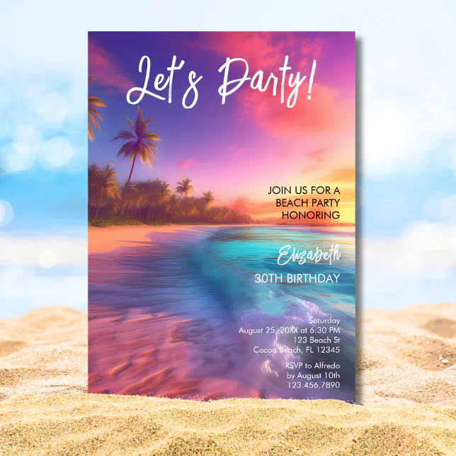 Any Age Vibrant Beach Sunset Birthday Party Invitation | Zazzle