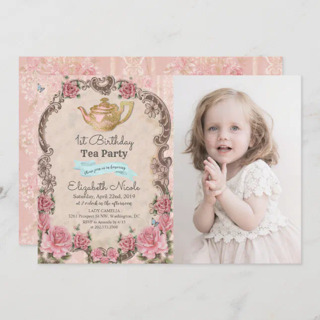 ANY AGE - Vintage Floral Tea Birthday Invitation | Zazzle