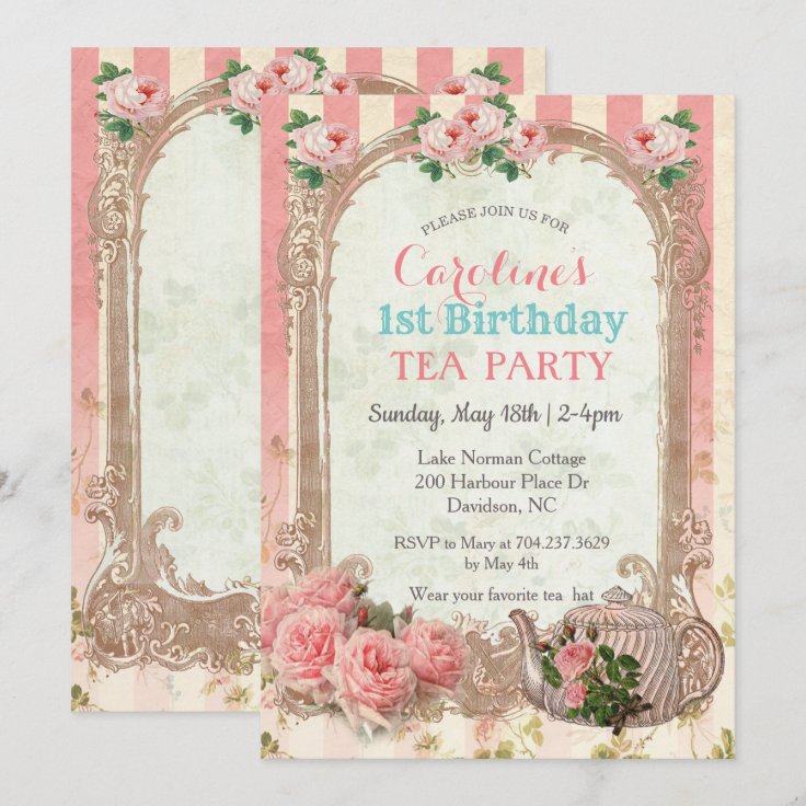 ANY AGE - Vintage Floral Tea Birthday Invitation | Zazzle