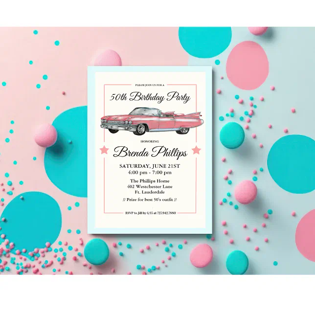 ANY AGE - Vintage Pink Car Birthday Party Invitation | Zazzle