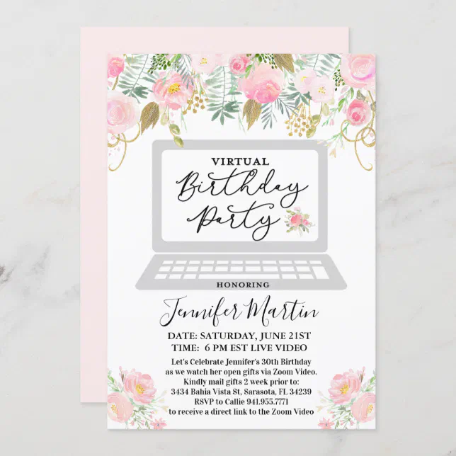 ANY AGE - Virtual Birthday Party Floral Invitation | Zazzle