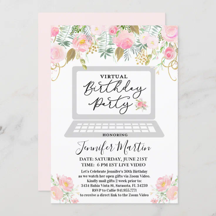 ANY AGE - Virtual Birthday Party Floral Invitation | Zazzle