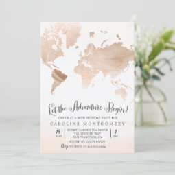 ANY AGE Watercolor Map Travel Birthday Invitation | Zazzle