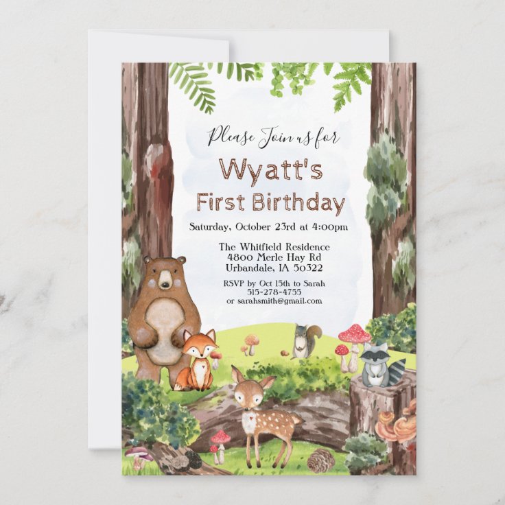 ANY AGE - Woodland Animals Birthday Invitation | Zazzle