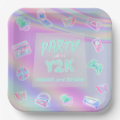 ANY AGE Y2K iridescent rainbow birthday party Paper Plates | Zazzle