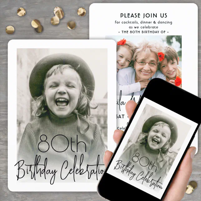 ANY Birthday 2 Photo Chic Stylish Typography Party Invitation | Zazzle