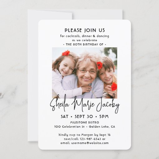 ANY Birthday 2 Photo Chic Stylish Typography Party Invitation | Zazzle