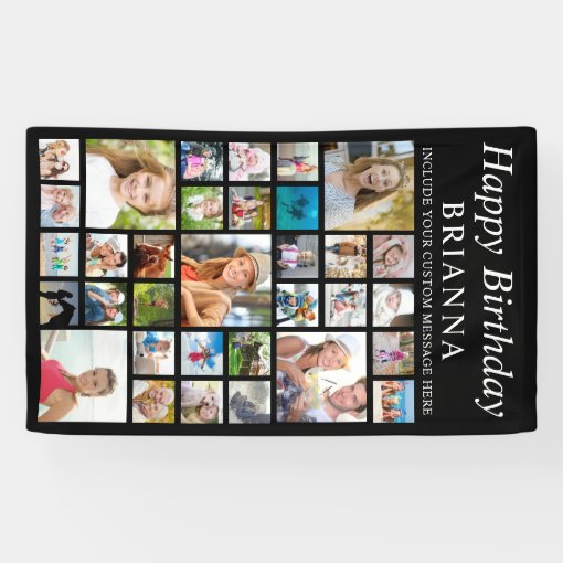 Any Birthday 33 Photo Collage Minimal Black Banner | Zazzle