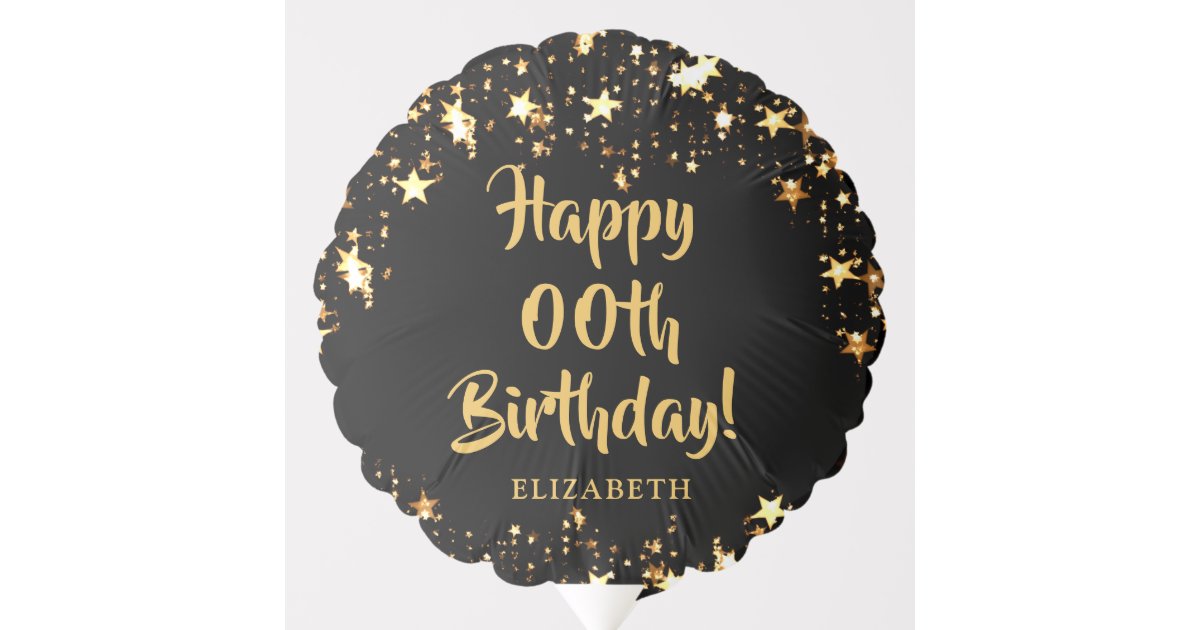 Any Birthday Black And Gold Stars Personalized Balloon Zazzle