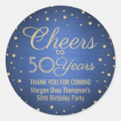 ANY Birthday Cheers Brushed Blue and Gold Confetti Classic Round ...