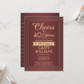 ANY Birthday Cheers Classic Border Burgundy & Gold Invitation | Zazzle